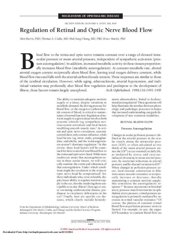 (PDF) Regulation of Retinal and Optic Nerve Blood Flow