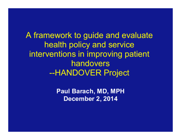 A framework to guide and evaluate health policy and service ...