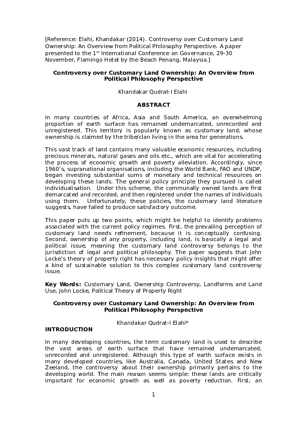(DOC) Controversy over Customary Land Ownership: An Overview from ...