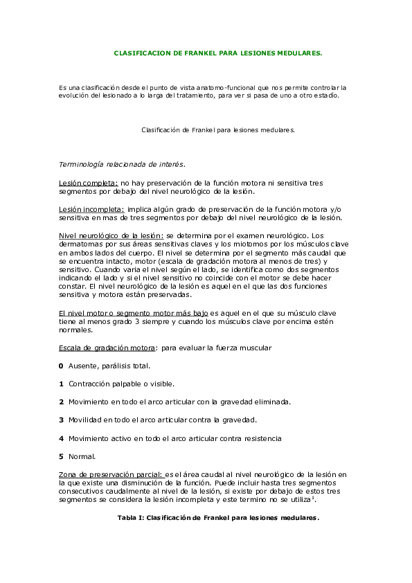 (DOC) CLASIFICACION DE FRANKEL PARA LESIONES MEDULARES