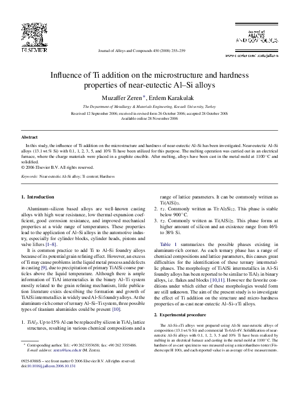 (PDF) Influence of Ti addition on the microstructure and hardness properties of near-eutectic Al ...