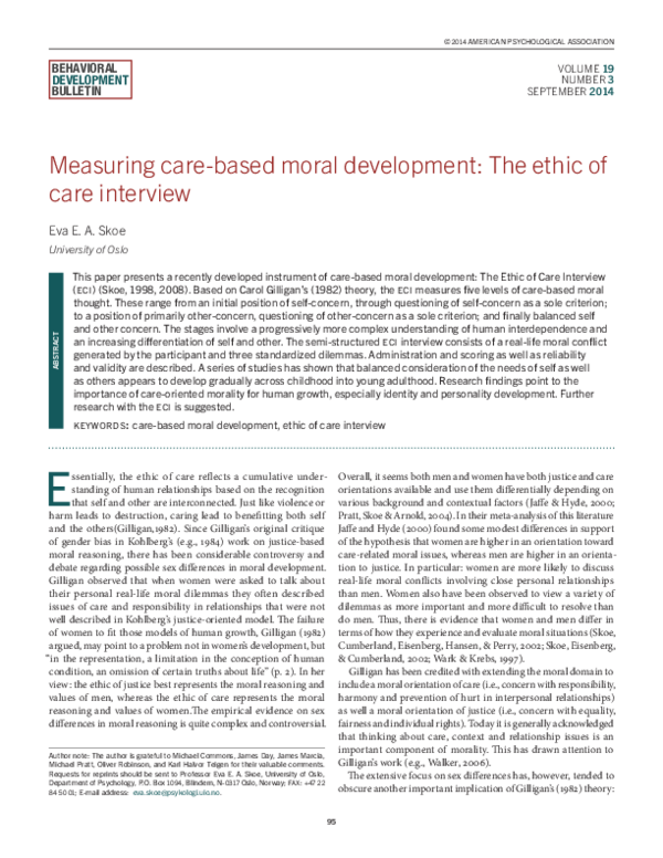 (PDF) Measuring care-based moral development: The ethic of care interview