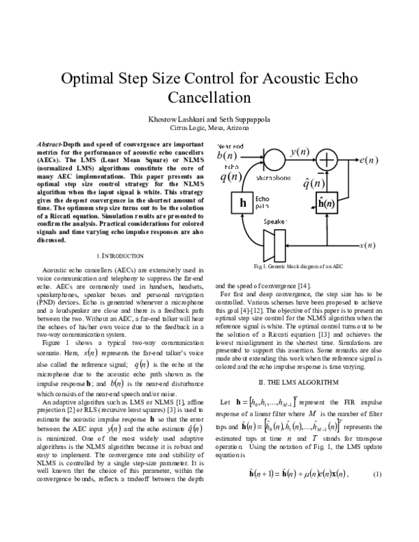 (PDF) Optimal Step Size Control for Acoustic Echo Cancellation ... (PDF) Optimal Step Size Control for Acoustic Echo Cancellation ...