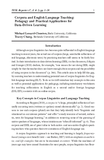 (PDF) Corpora and English Language Teaching: Pedagogy and Practical Applications for Data-Driven ...