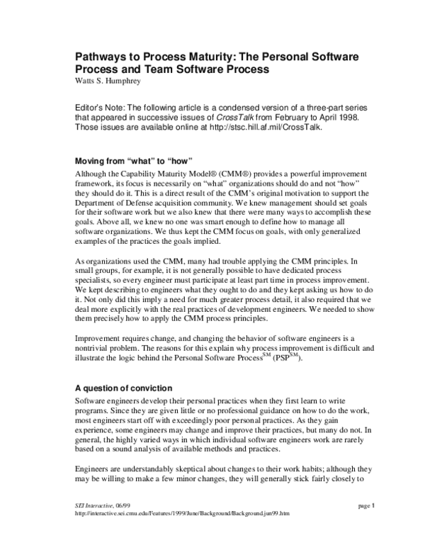 (PDF) Pathways to Process Maturity: The Personal Software Process and ...