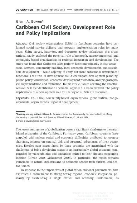 (PDF) Caribbean Civil Society: Development Role and Policy Implications