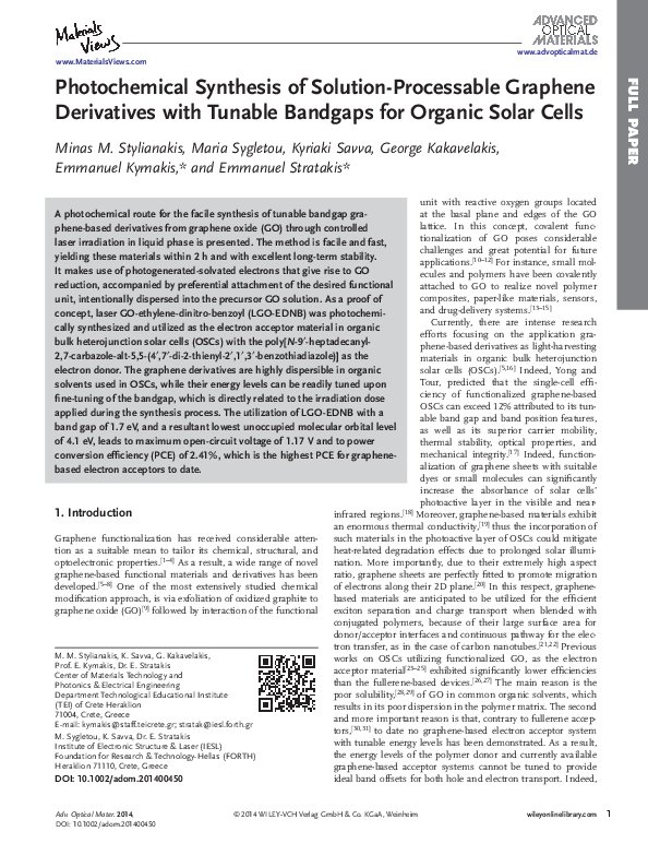 (PDF) Photochemical Synthesis of Solution-Processable Graphene ...
