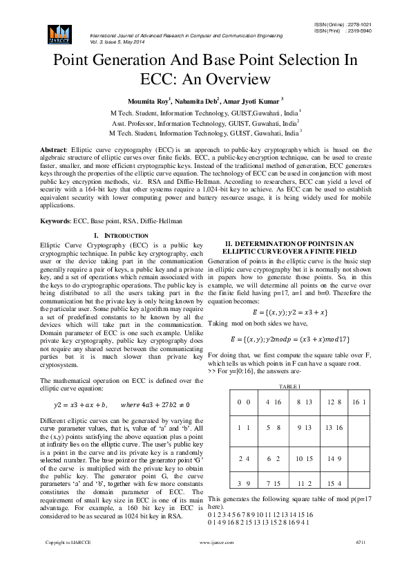 (PDF) Point Generation And Base Point Selection In ECC
