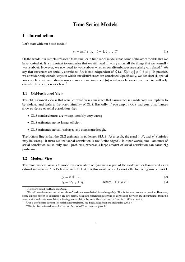 Pdf Time Series Models