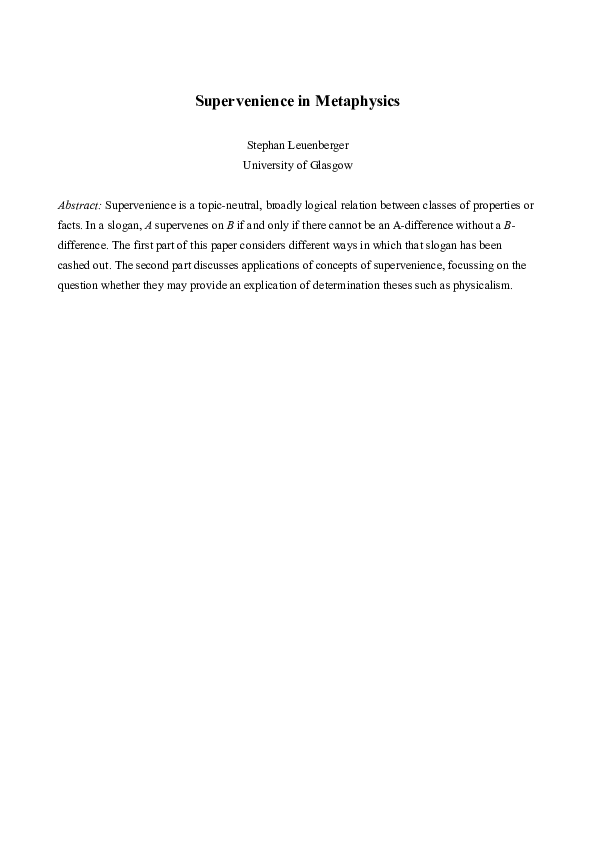 (DOC) Supervenience in Metaphysics