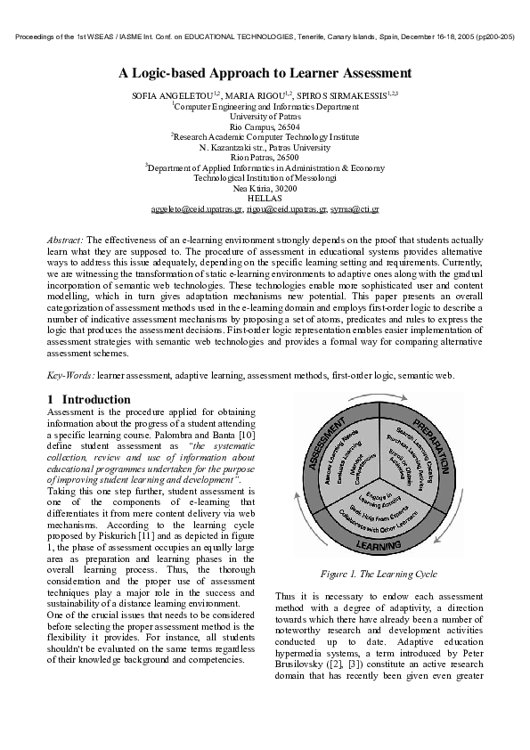 (PDF) A Logic-based Approach to Learner Assessment