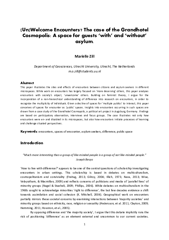 (Un)Welcome Encounters? The case of the Grandhotel Cosmopolis: A space ...