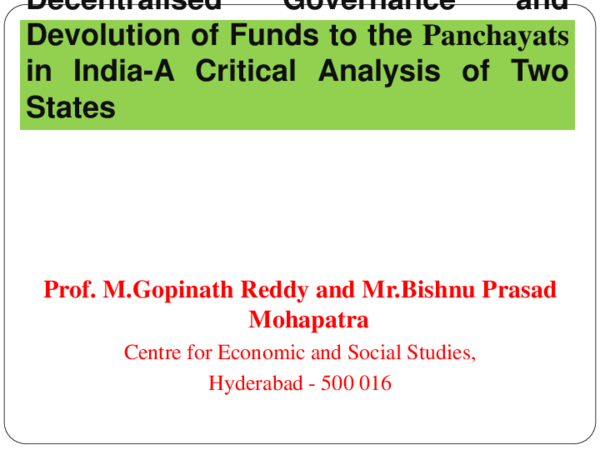 (PPT) Decentralised Governance and Devolution of Funds to Panchayats in ...
