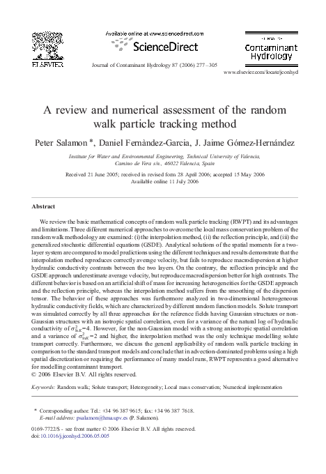 (PDF) A review and numerical assessment of the random walk particle tracking method