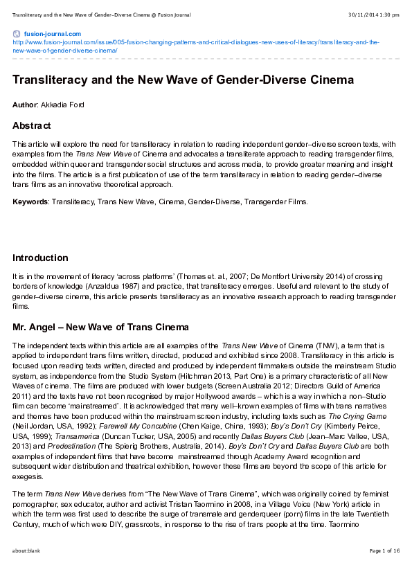 (PDF) Ford, Akkadia (2014). "Transliteracy and the New Wave of Gender ...