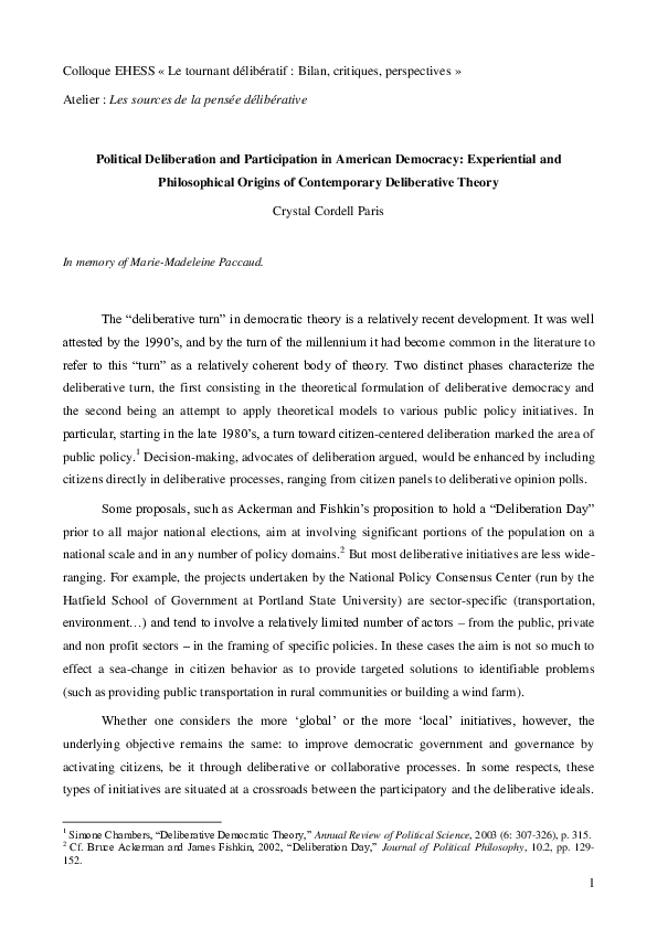 (PDF) Political Deliberation and Participation in American Democracy ...