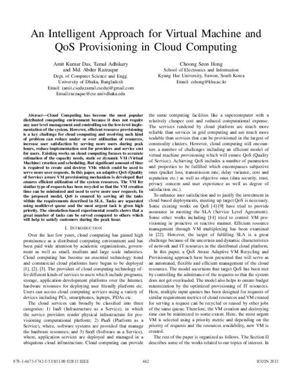 Pdf Adaptive Qos Aware Vm Provisioning In Cloud Computing