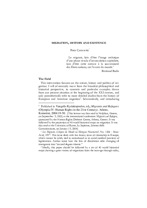 (PDF) Migration, History, Existence