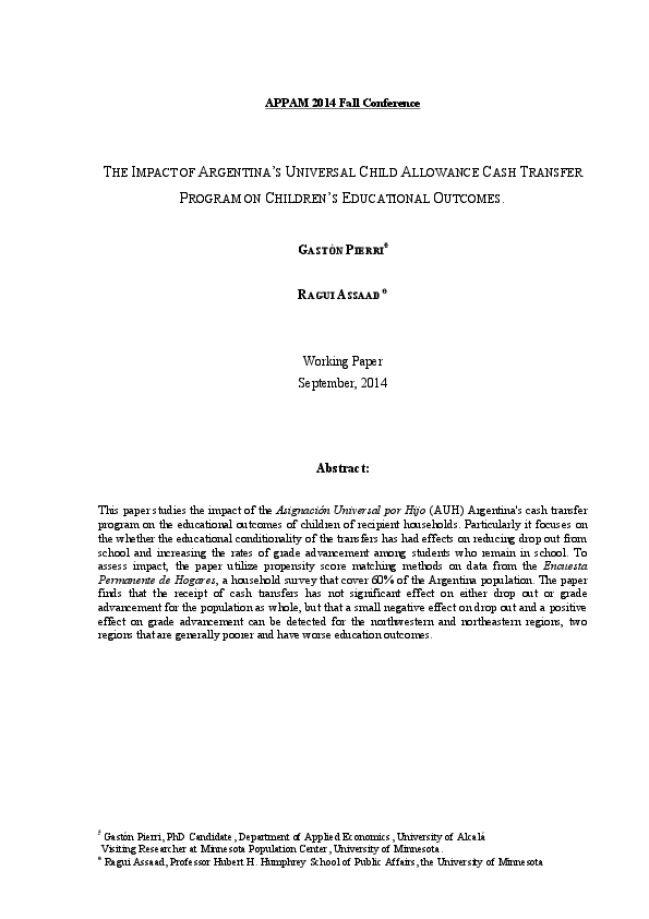 (PDF) The Impact of Argentina’s Universal Child Allowance Cash Transfer ...