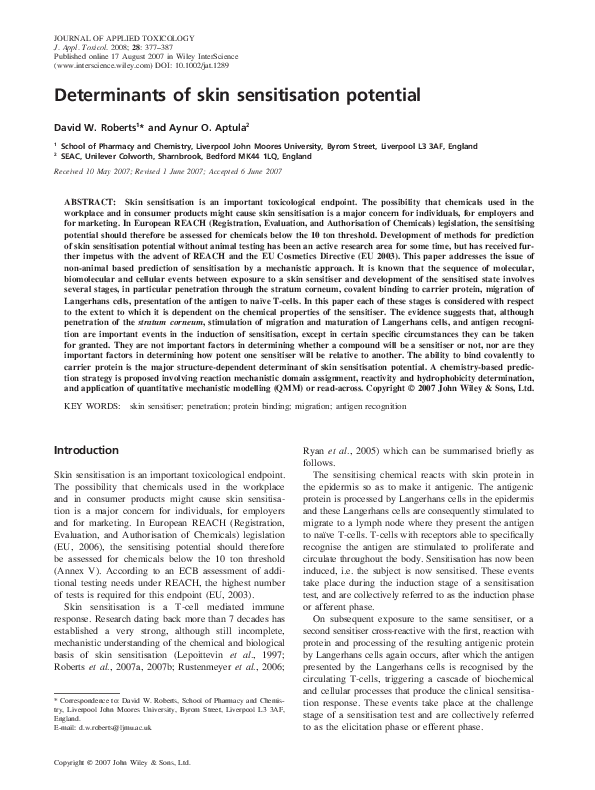 (PDF) DETERMINANTS OF SKIN SENSITISATION POTENTIAL 377 Determinants of ...