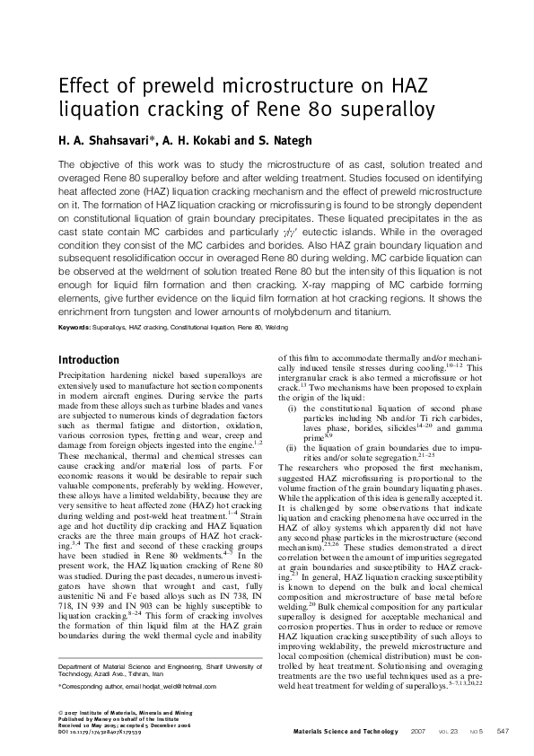 (PDF) Effect of preweld microstructure on HAZ liquation cracking of ...