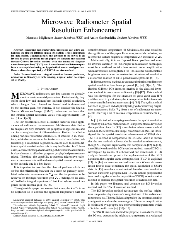 (PDF) Microwave Radiometer Spatial Resolution Enhancement