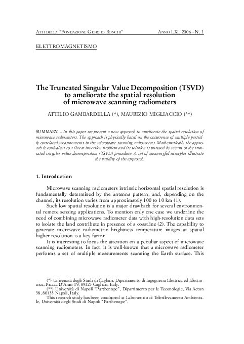 (PDF) The Truncated Singular Value Decomposition (TSVD) to ameliorate ...