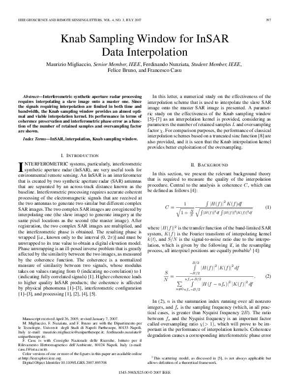 (PDF) Knab Sampling Window for InSAR Data Interpolation