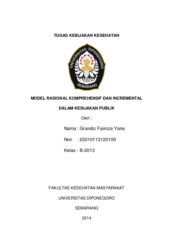 (DOC) MODEL RASIONAL KOMPREHENSIF DAN INCREMENTAL DALAM KEBIJAKAN PUBLIK