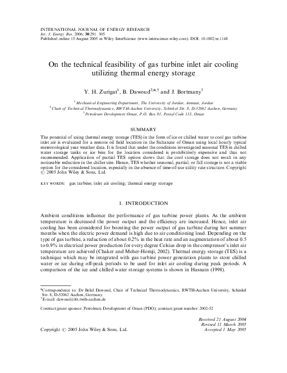 (PDF) On the technical feasibility of gas turbine inlet air cooling ...