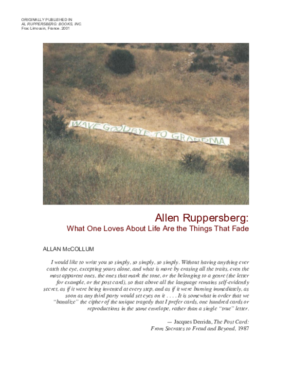 (PDF) Allen Ruppersberg: What One Loves About Life Are the Things That ...