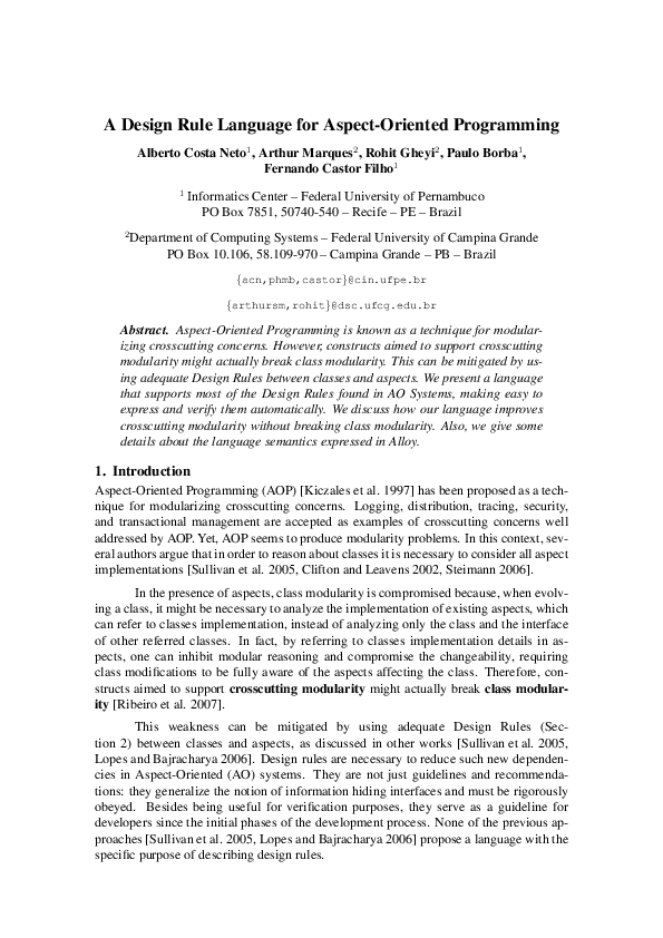 (PDF) A Design Rule Language for Aspect-Oriented Programming