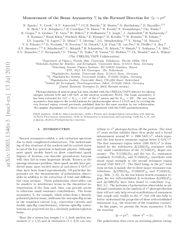 (PDF) Measurement of the beam asymmetry Sigma in the forward direction ...
