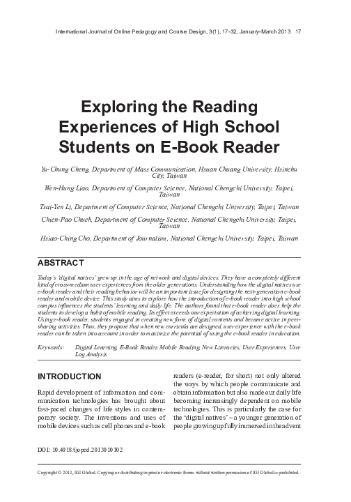 (PDF) Exploring the reading experiences of high school students on E ...