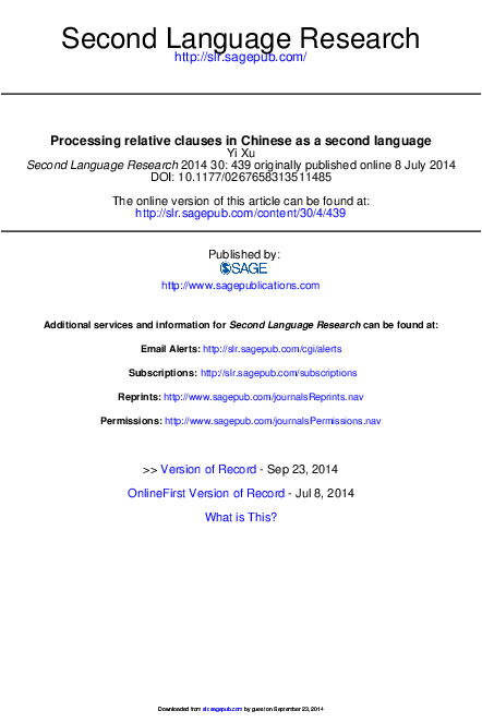 (PDF) Processing relative clauses in Chinese as a second language