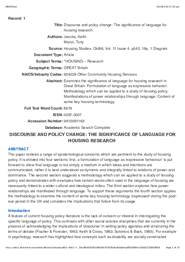 (PDF) Discourse and policy change: The significance of language for ...