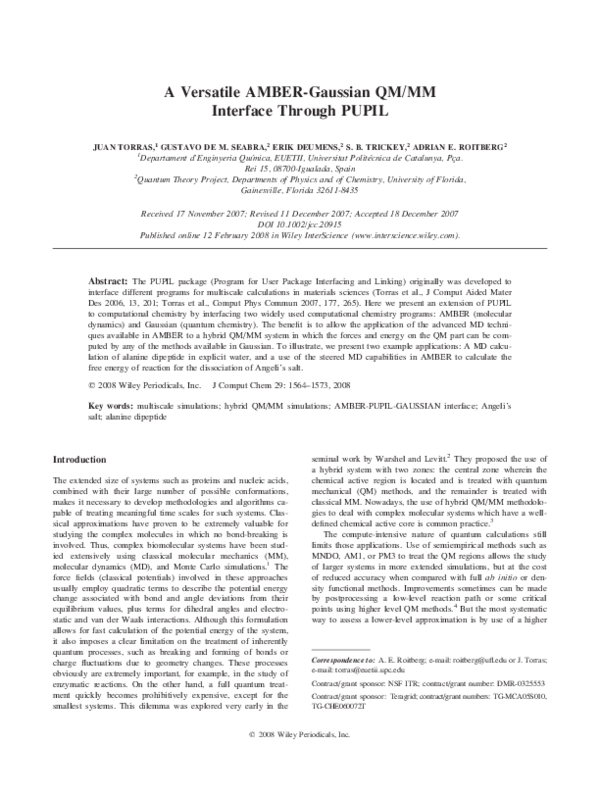 (PDF) A versatile AMBER-Gaussian QM/MM interface through PUPIL
