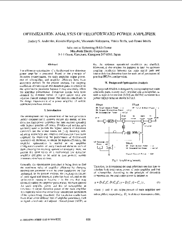 (PDF) Optimization Analysis Of FeedForward Power Amplifier