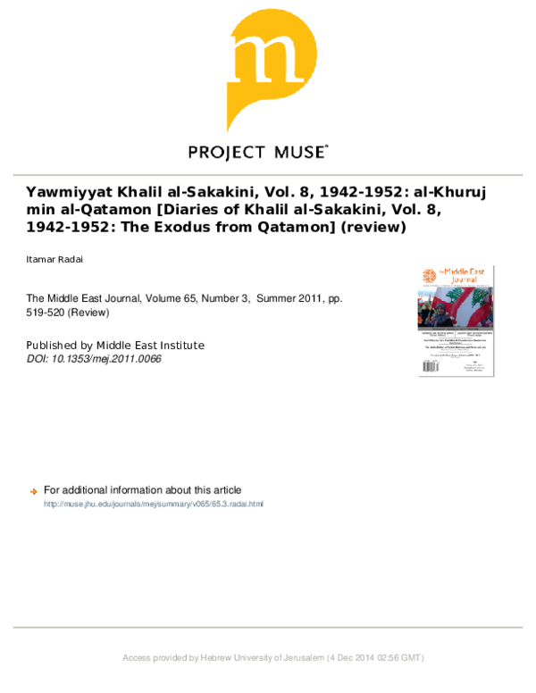 (PDF) Yawmiyyat Khalil al-Sakakini, Vol. 8, 1942-1952: al-Khuruj min al ...