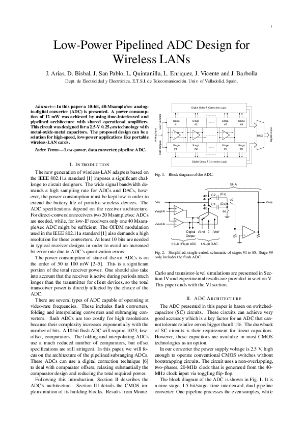 (PDF) Low-Power Pipelined ADC Design for Wireless LANs | Jesús Arias ...