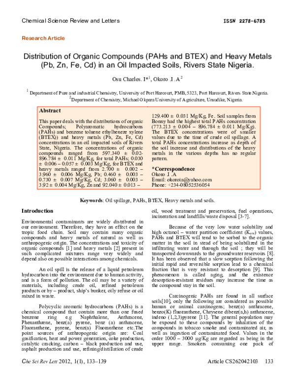 (PDF) Chemical Science Review and Letters Distribution of Organic ...
