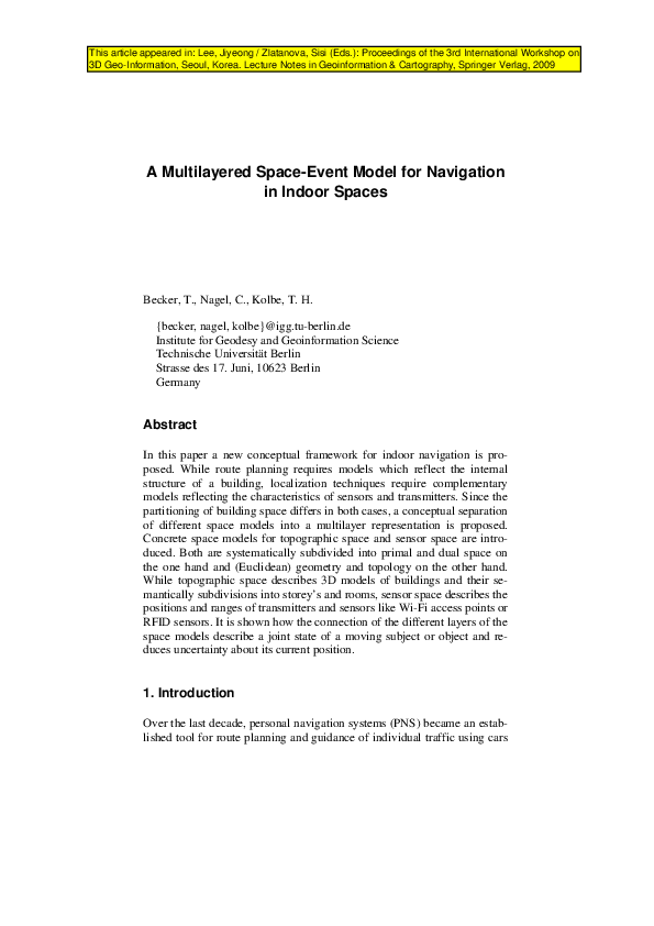 (PDF) A Multilayered Space-Event Model for Navigation in Indoor Spaces