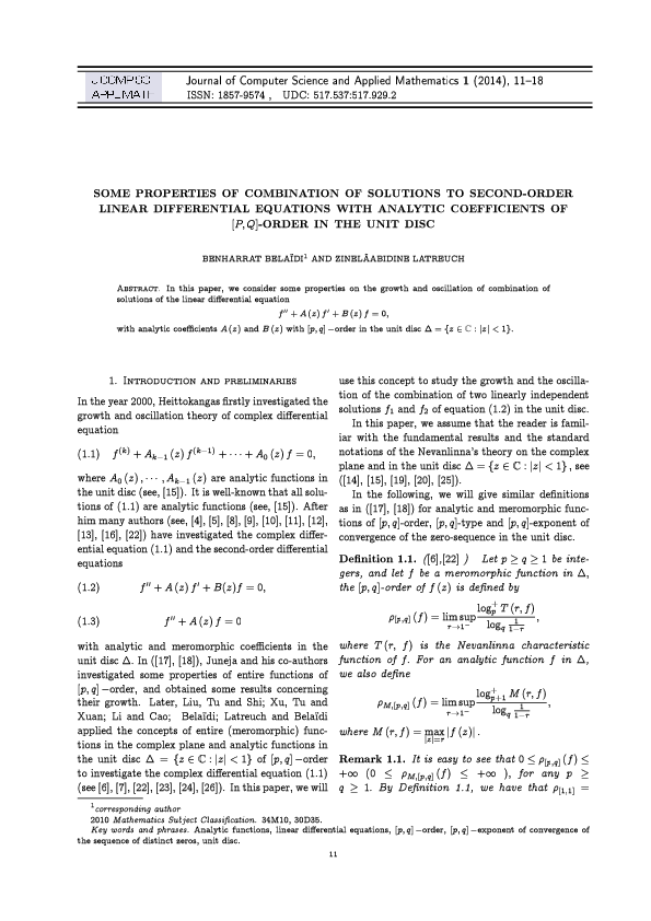 Pdf Some Properties Of Combination Of Solutions To Second Order Linear Differential Equations