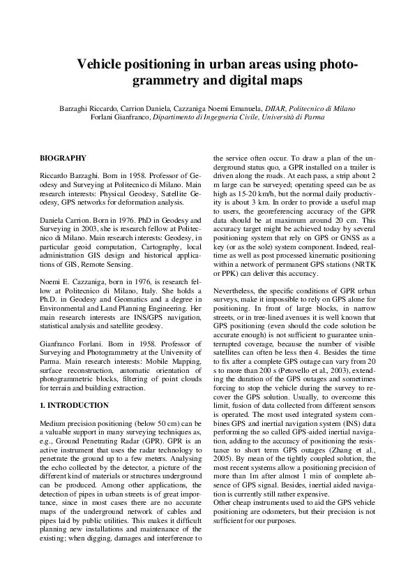 (PDF) Vehicle positioning in urban areas using photogrammetry and digital maps