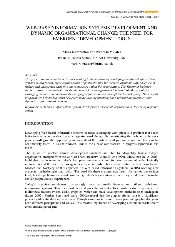 (PDF) WEB-BASED INFORMATION SYSTEMS DEVELOPMENT AND DYNAMIC ORGANISATIONAL CHANGE: THE NEED FOR ...
