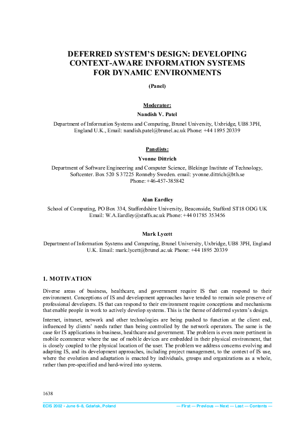 (PDF) Panel : Deferred system's design : Developing context-aware information systems for ...