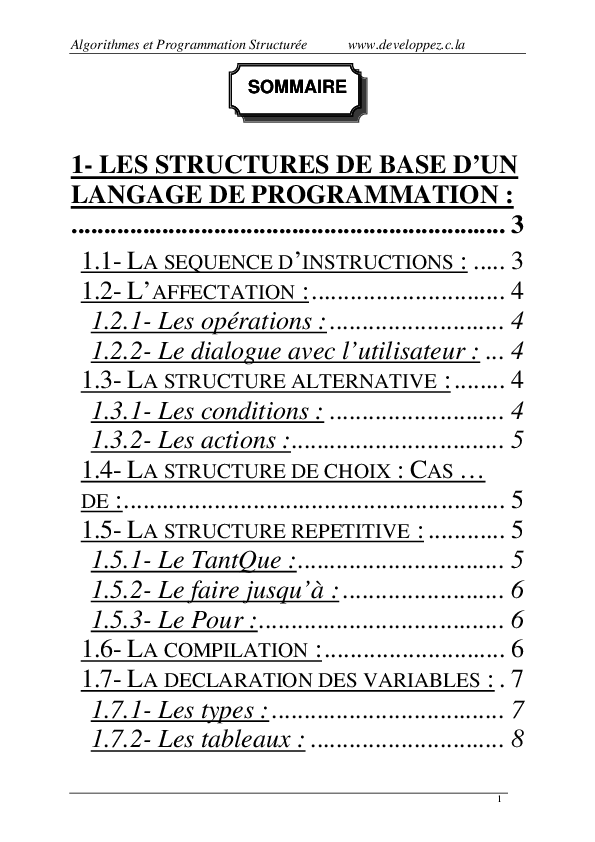 (PDF) Algorithmes et Programmation Structurée