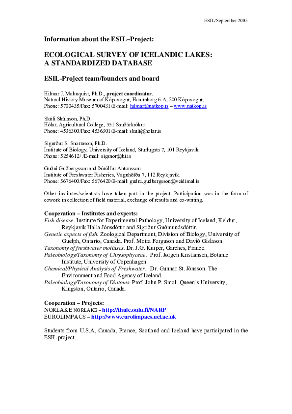 (PDF) ECOLOGICAL SURVEY OF ICELANDIC LAKES: A STANDARDIZED DATABASE ...