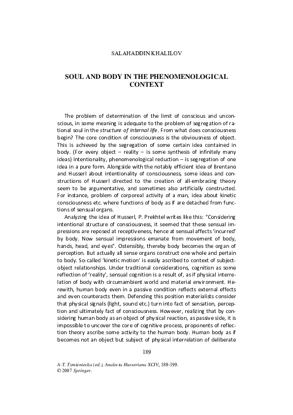(PDF) Soul and Body in the Phenomenological Context