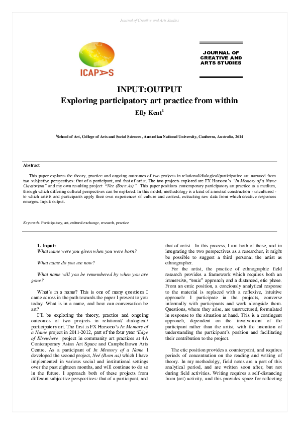 (PDF) INPUT:OUTPUT Exploring Participatory Practice from Within